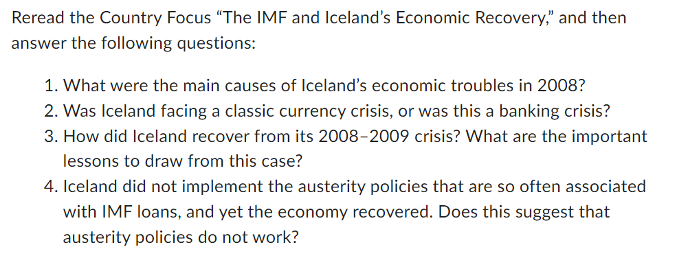 Solved Reread the Country Focus "The IMF and Iceland's | Chegg.com