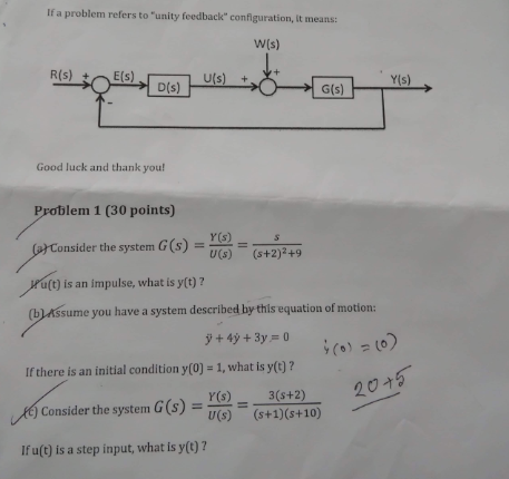Solved If a problem refers to "unity feedback" | Chegg.com