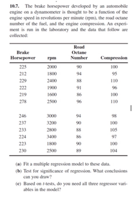 Solved 10.7. The brake horsepower developed by an automobile | Chegg.com