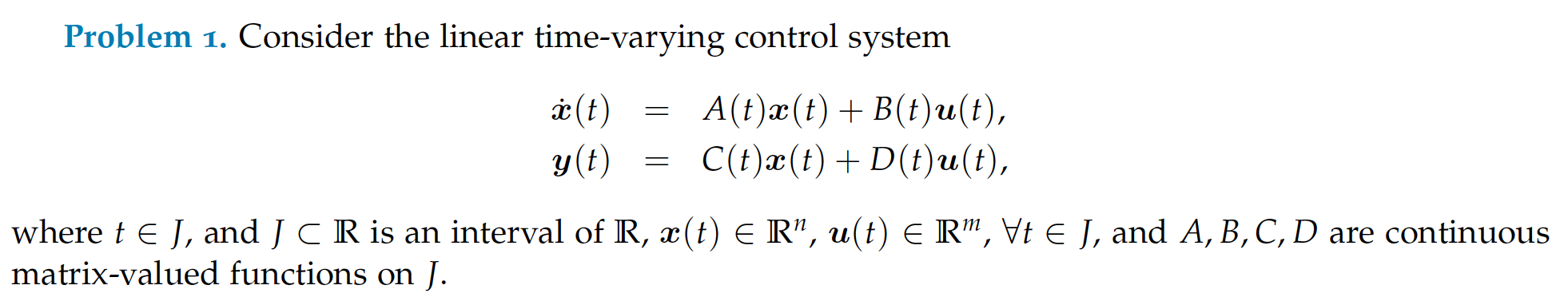Solved Problem 1. Consider the linear time-varying control | Chegg.com