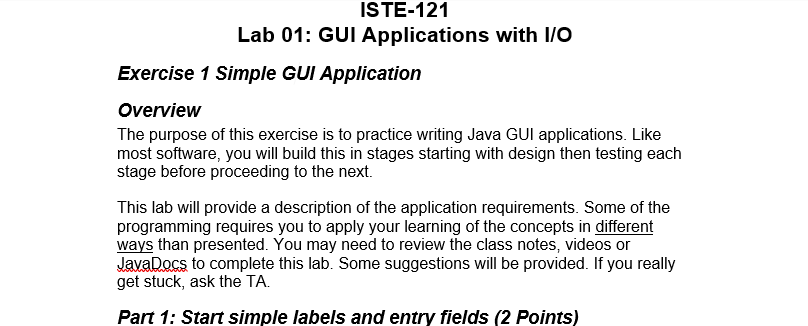 Solved ISTE-121 Lab 01: GUI Applications with 1/0 Exercise 1 | Chegg.com