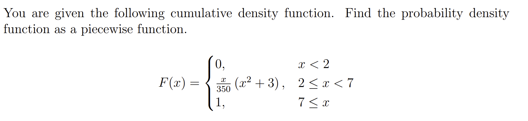 Solved You are given the following cumulative density | Chegg.com