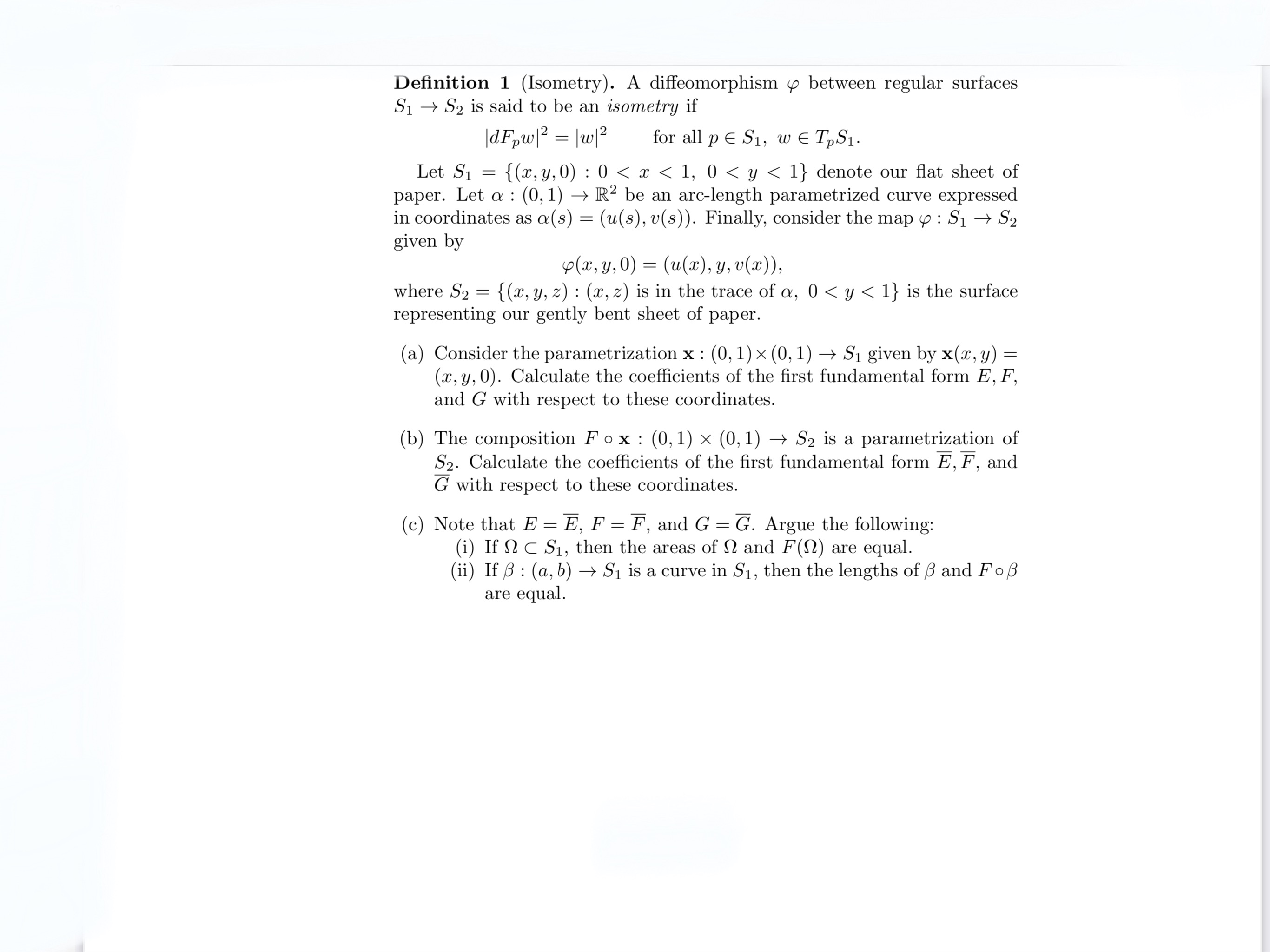 Solved Definition 1 (Isometry). ﻿A diffeomorphism φ ﻿between | Chegg.com