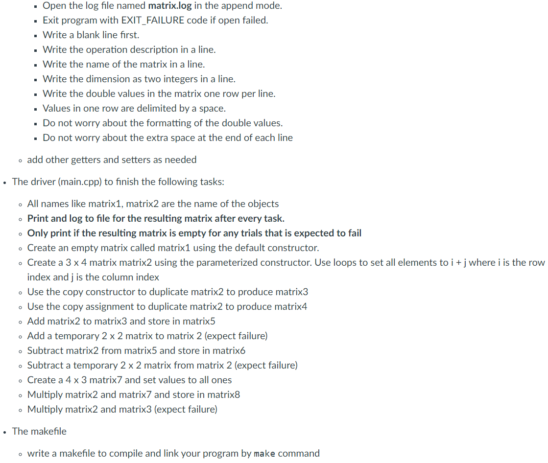 Solved Project 4 - Matrix Calculation With Logging Overview | Chegg.com