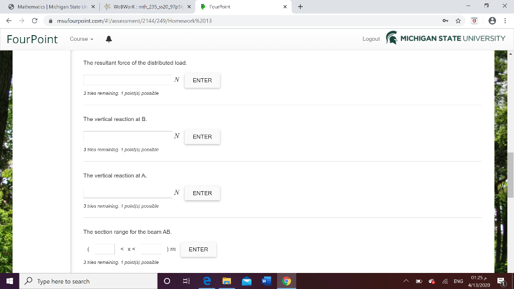 Solved Mathematics Michigan State Un x WebWork: | Chegg.com