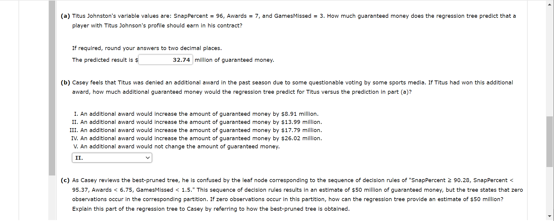 (c) As Casey reviews the best-pruned tree, he is | Chegg.com