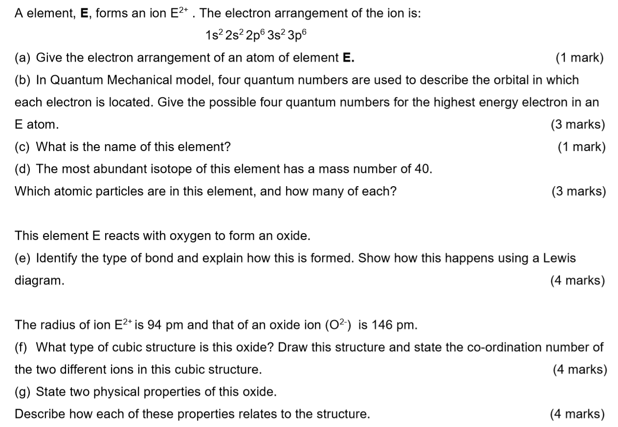 Solved A element, E, forms an ion E2+ . The electron | Chegg.com