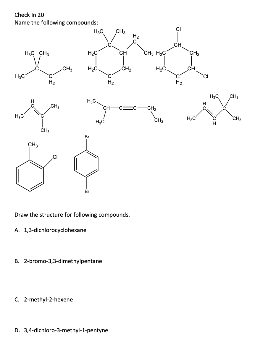 Solved Check ln20 Name the following compounds: Draw the | Chegg.com