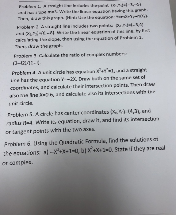 Solved Problem 1. A straight line includes the point | Chegg.com
