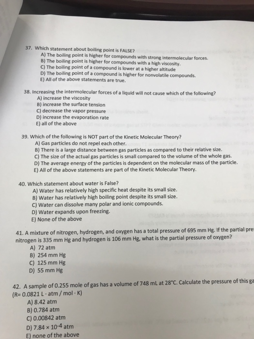 Solved 37. Which statement about boiling point is FALSE? A) | Chegg.com
