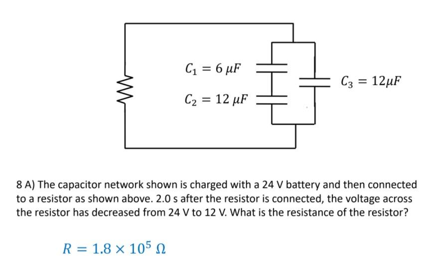 Solved C1 = 6 uF C3 = 12uF C2 = 12 uf 8 A) The capacitor | Chegg.com