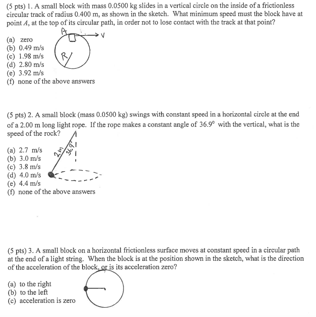 Solved (5 pts) 1. A small block with mass 0.0500 kg slides | Chegg.com