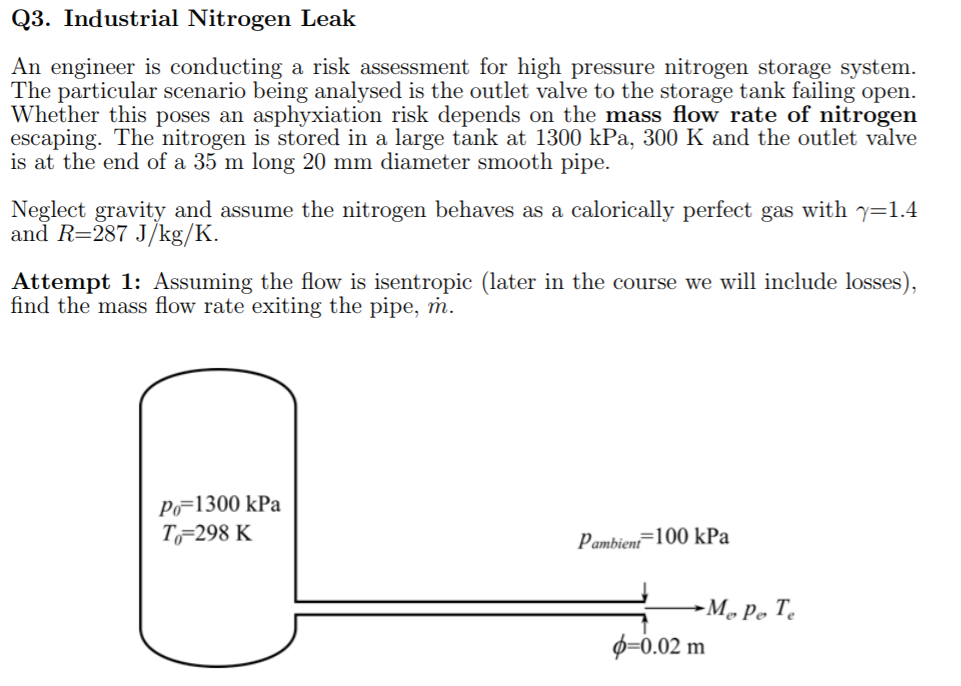 Solved Q3. Industrial Nitrogen Leak An engineer is | Chegg.com