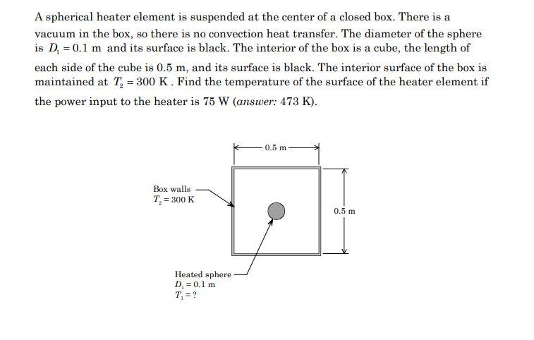 Solved A spherical heater element is suspended at the center | Chegg.com