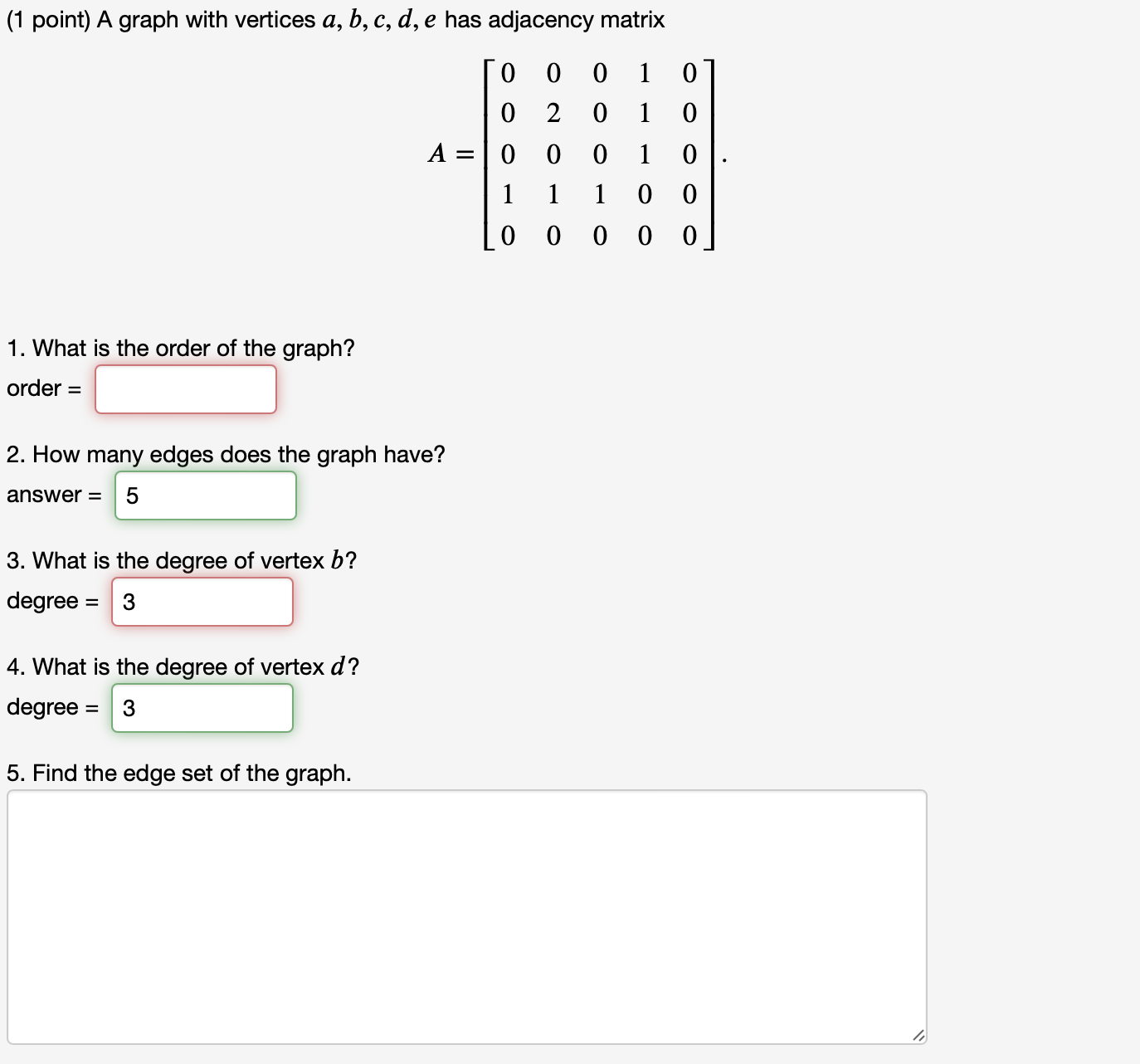 Solved 1 Point A Graph With Vertices Abcde Has 
