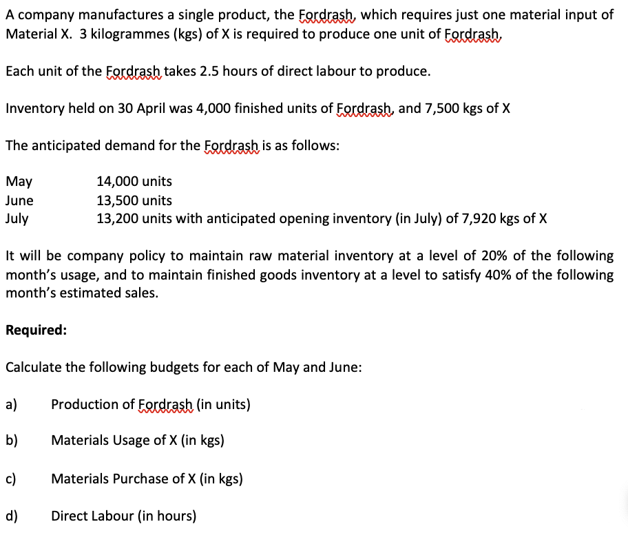 Solved A company manufactures a single product, the | Chegg.com