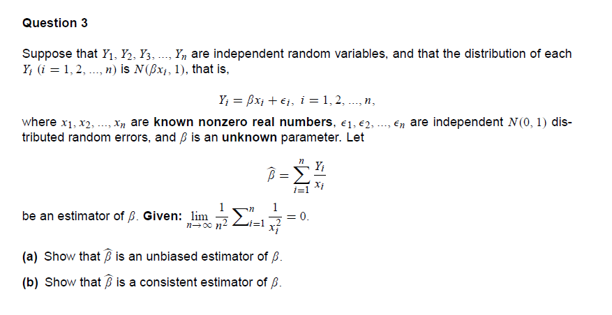 Solved Question 3 Suppose that Y1, Y2, Y3, ..., Yn are | Chegg.com