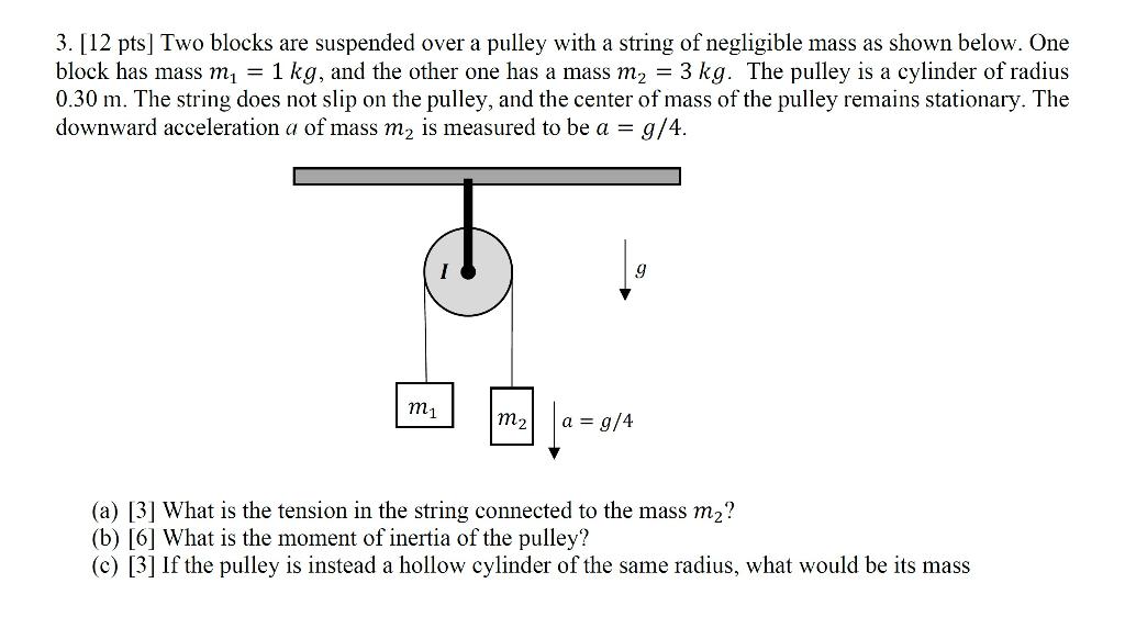 Solved 3. [12 pts] Two blocks are suspended over a pulley | Chegg.com