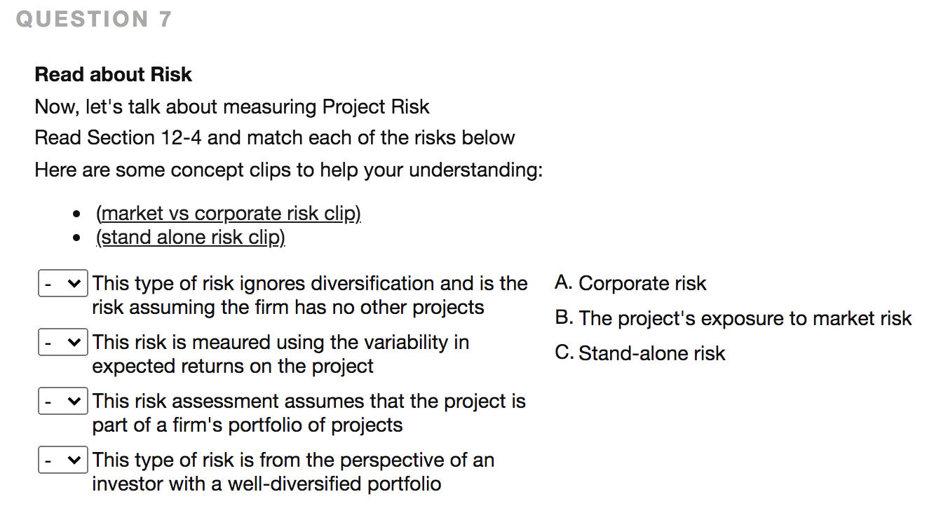 Solved QUESTION 7 Read about Risk Now, let's talk about | Chegg.com