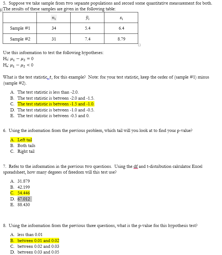 Solved 5. Suppose we take sample from two separate | Chegg.com