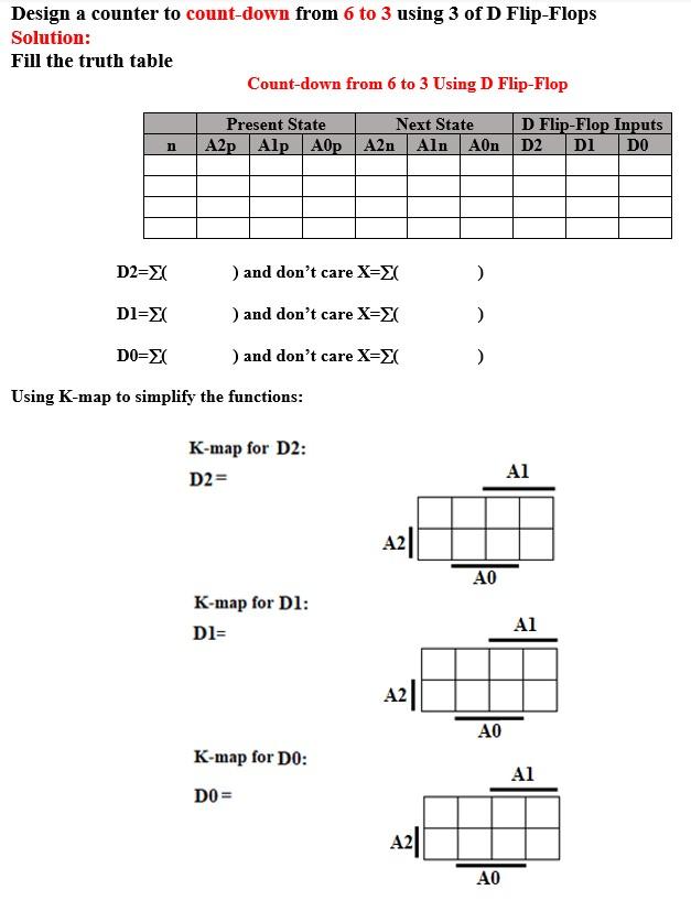 Solved Design a counter to count-down from 6 to 3 using 3 of | Chegg.com