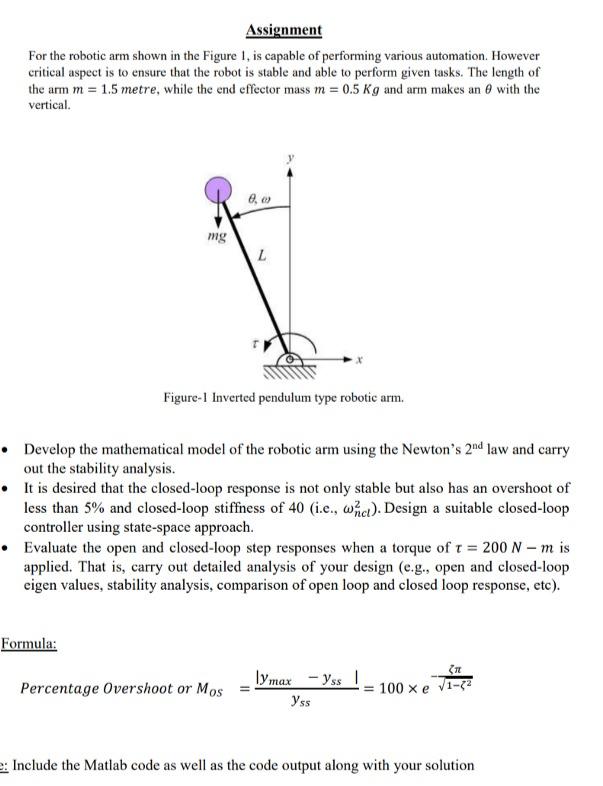 Solved For the robotic arm shown in the Figure 1 , is | Chegg.com