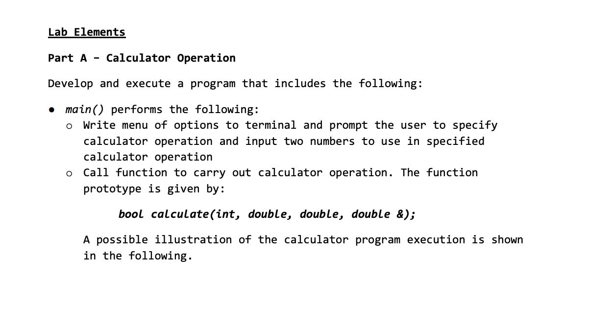 Solved Lab Elements Part A Calculator Operation Develop and | Chegg.com