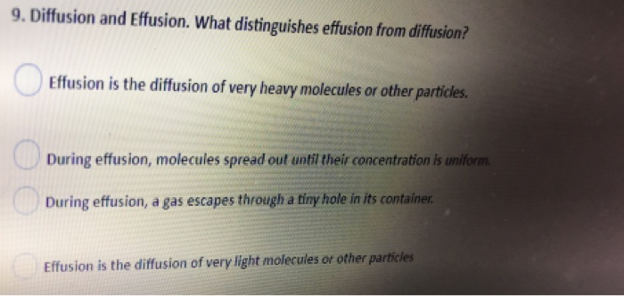 Solved 9. Diffusion and Effusion. What distinguishes | Chegg.com