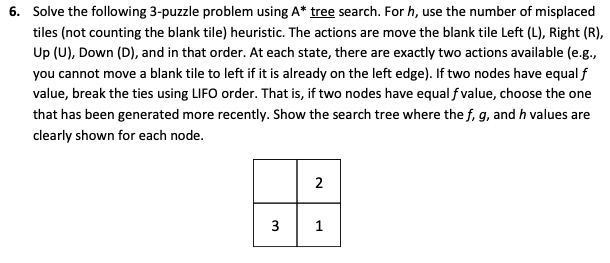 Solved 6. Solve the following 3-puzzle problem using A* tree | Chegg.com