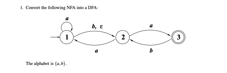 Solved 1. Convert the following NFA into a DFA: The alphabet | Chegg.com