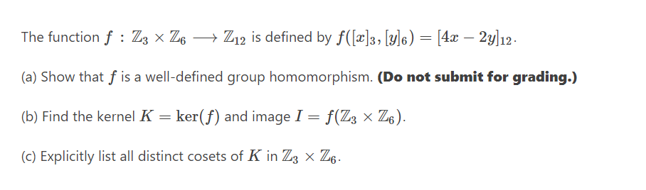 Solved The function f:Z3×Z6 Z12 is defined by | Chegg.com