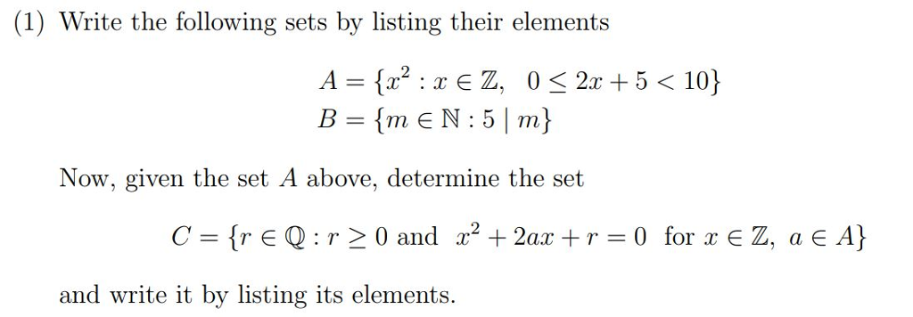Solved (1) Write the following sets by listing their | Chegg.com