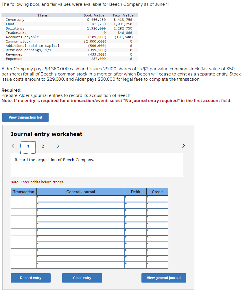 Solved The following book and fair values were available for | Chegg.com