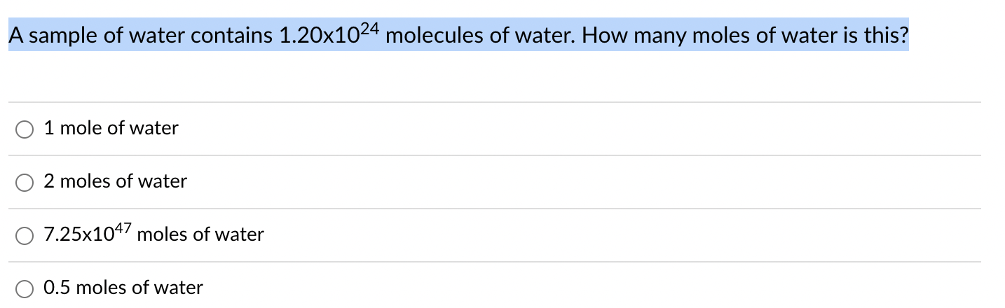 Solved A sample of water contains 1.20×1024 molecules of | Chegg.com