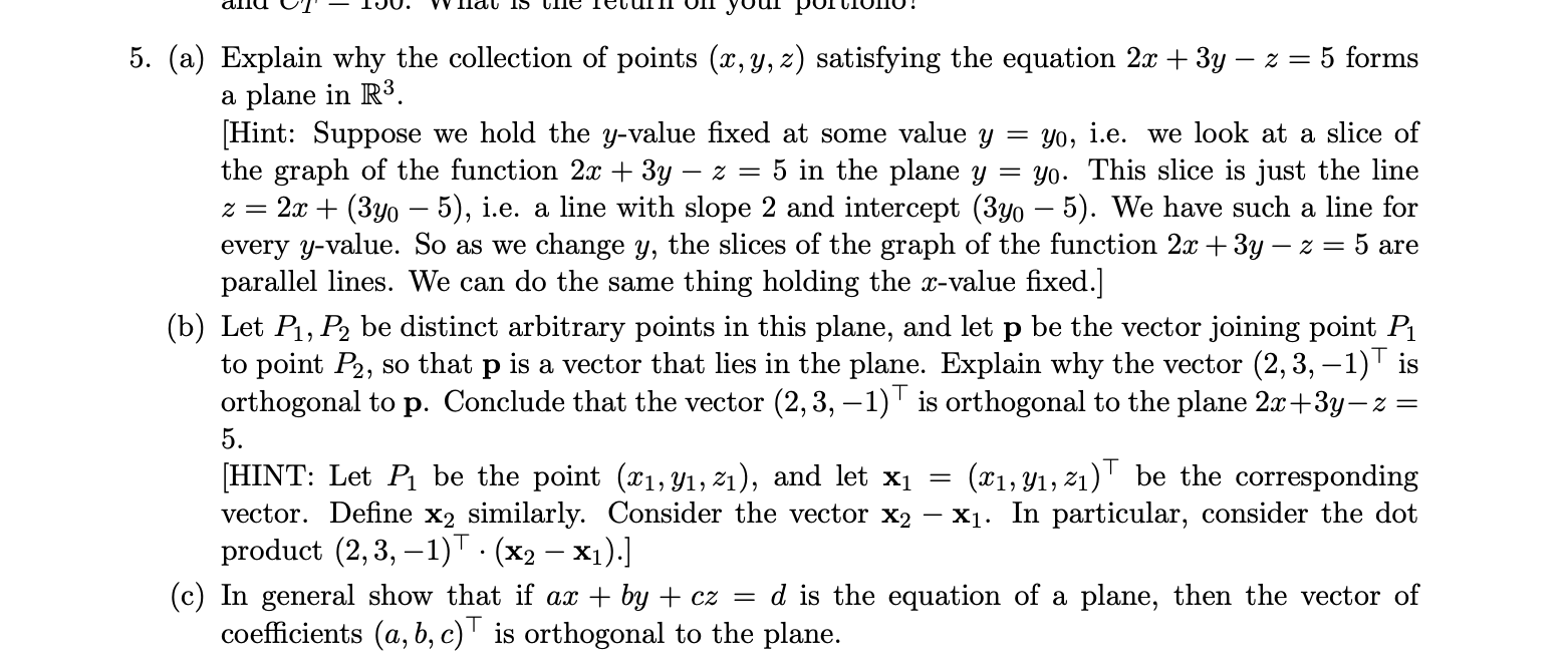 Solved (a) ﻿Explain why the collection of ﻿points (x,y,z) | Chegg.com