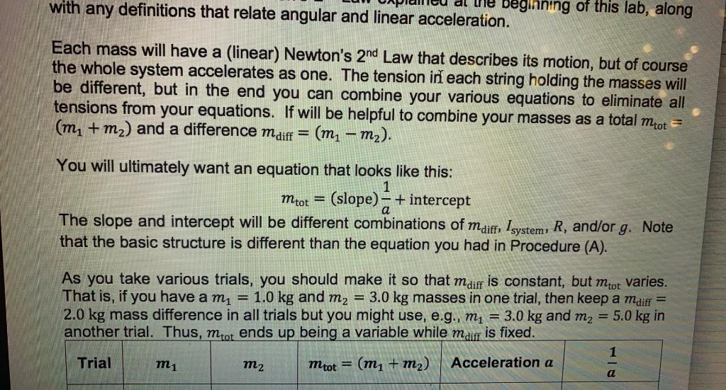 Solved for the ROTATIONAL DYNAMICS lab, using this equation, | Chegg.com