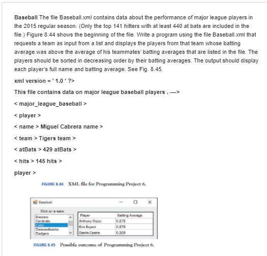 Baseball The file Baseball.xml contains data about | Chegg.com