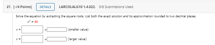 Solved 27. [-14 Points) DETAILS LARCOLALG10 1.4.022. 0/6 | Chegg.com Solved 27. [-14 Points) DETAILS LARCOLALG10 1.4.022. 0/6 | Chegg.com