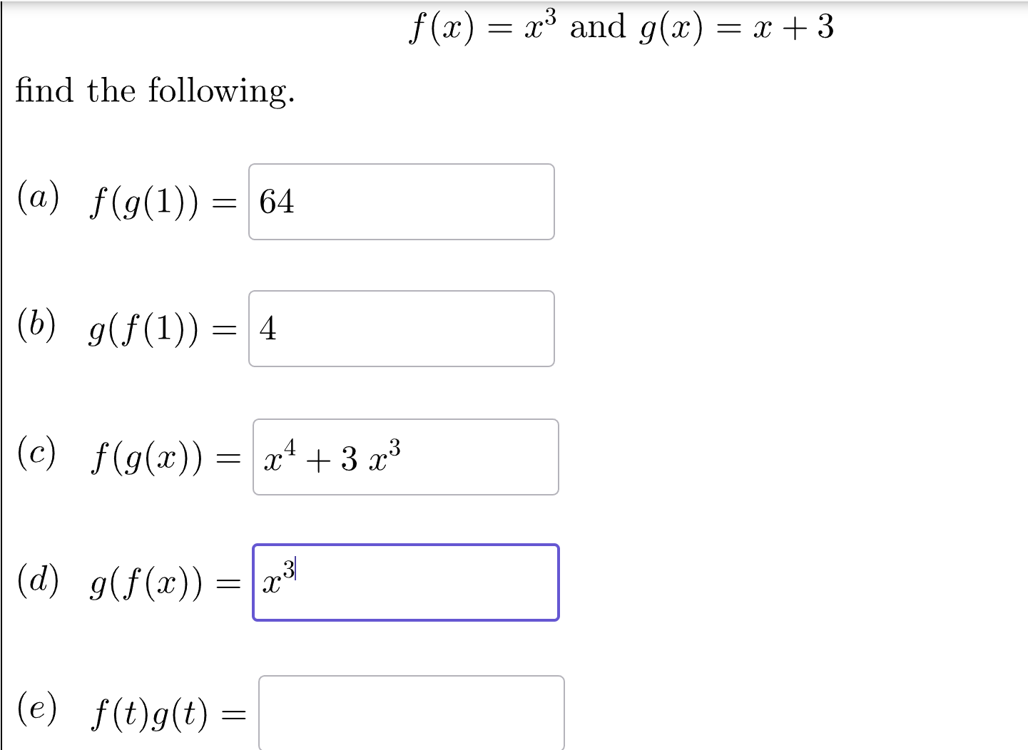 Solved f(x)=x3 ﻿and g(x)=x+3find the | Chegg.com