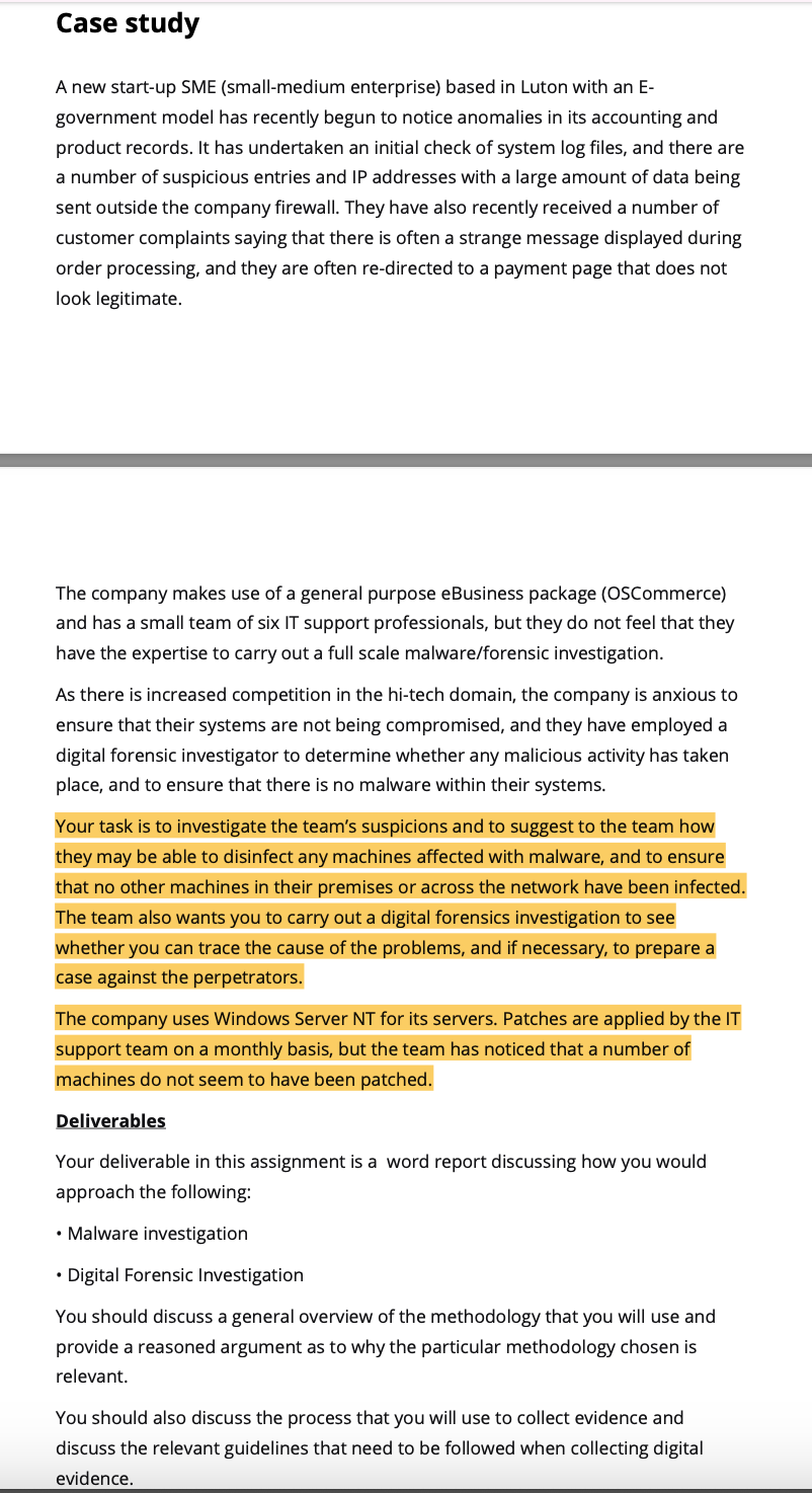 Solved Case study A new start-up SME (small-medium | Chegg.com