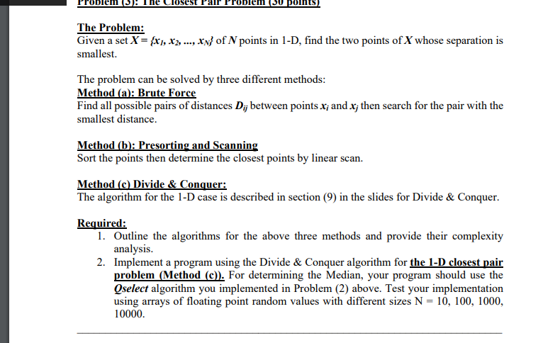 Solved Problem (3)! The Closest Pair Problem (30 points) The | Chegg.com