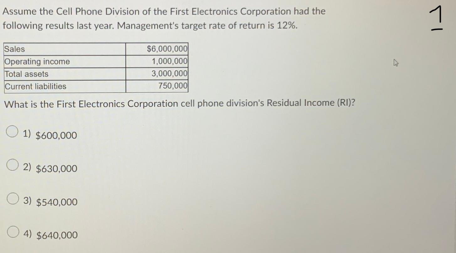 Solved Assume the Cell Phone Division of the First | Chegg.com