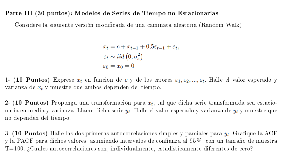 Parte III (30 ﻿puntos): Modelos de Series de Tiempo | Chegg.com