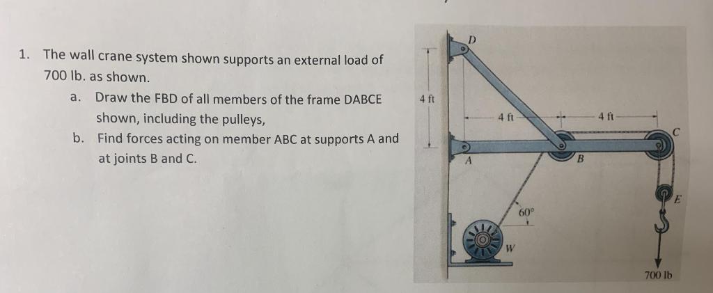 Solved 1. The wall crane system shown supports an external | Chegg.com