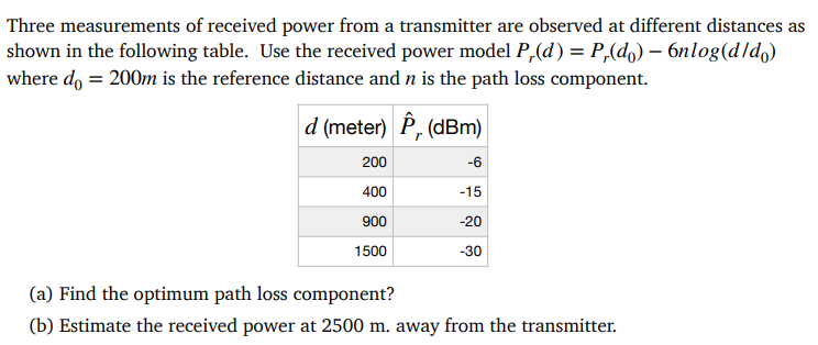 Solved Three measurements of received power from a | Chegg.com
