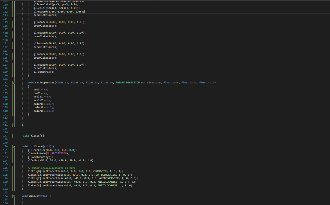 I am using C++ OpenGL. I am drawing 5 flakes and I | Chegg.com