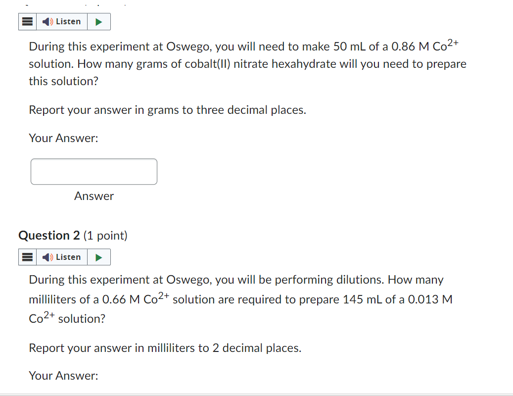 Solved During this experiment at Oswego, you will need to | Chegg.com