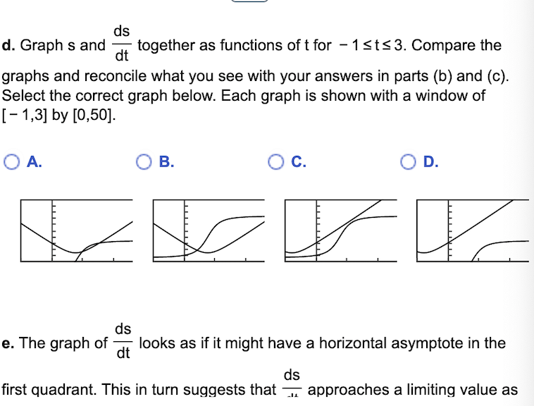 d. Graph s and dtds together as functions of t for | Chegg.com
