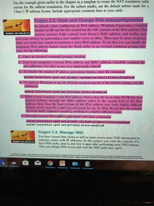 Solved the NAT translation table Use the example given | Chegg.com