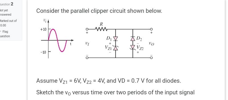 Solved Question 2 Consider the parallel clipper circuit | Chegg.com